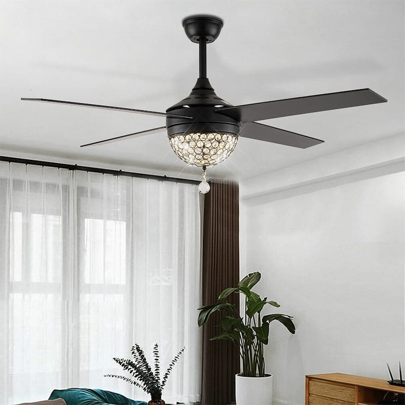 42" 4 Blades Fan Light W/ Dimmable LED Chandelier Crystal Ball Pendant - 42" x 27" - Bed Bath ...